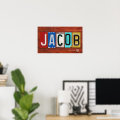 JACOB License Plate Lettering Name Sign Poster | Zazzle