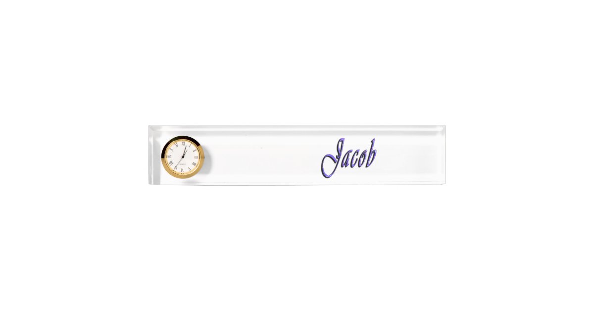 Jacob, Name, Logo, Desk Nameplate With Clock. | Zazzle