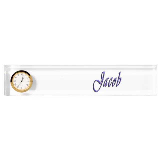 Jacob, Name, Logo, Desk Nameplate With Clock. | Zazzle