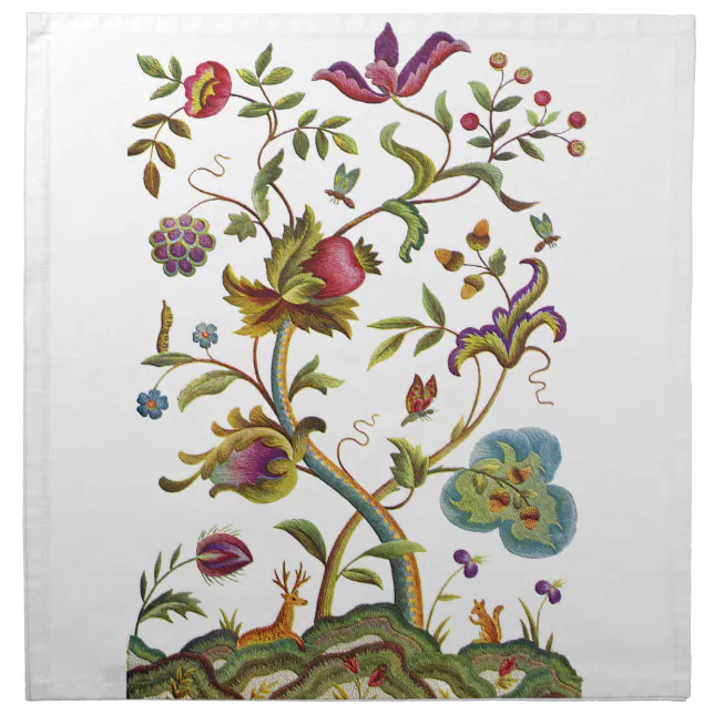 Jacobean Crewel Embroidery Tree of Life Cloth Napkin | Zazzle