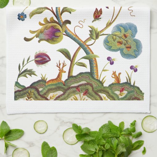 Jacobean Crewel Embroidery Tree of Life Kitchen Towel | Zazzle