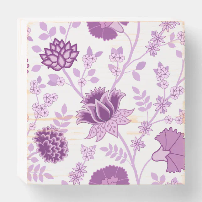 Jacobean Floral Lg Pattern Pinks on White Wooden Box Sign | Zazzle
