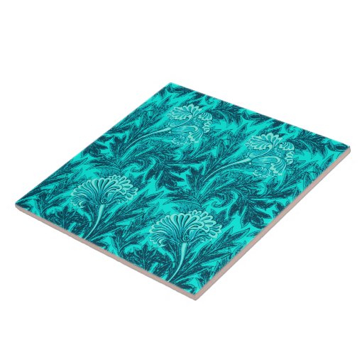 Jacobean Flower Damask, Turquoise and Teal Blue Tile | Zazzle