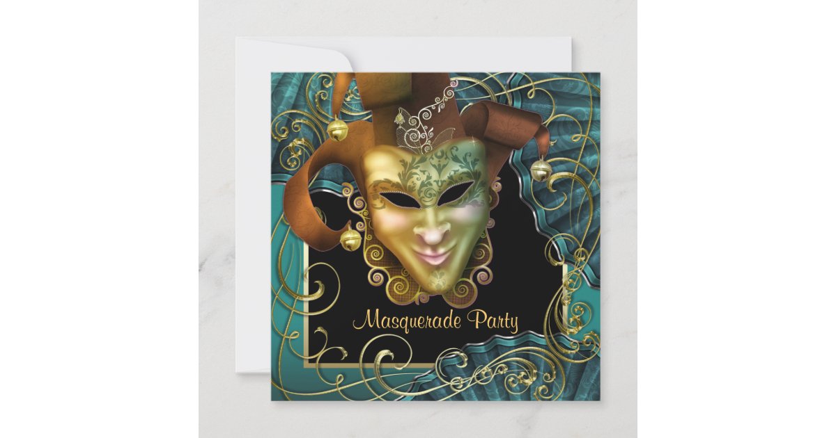 Jade Black Gold Masquerade Party Invitations | Zazzle