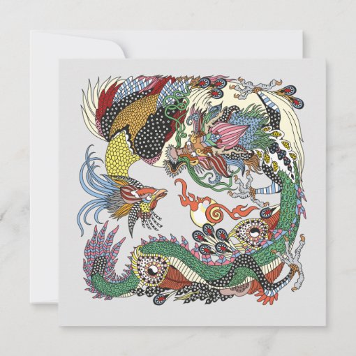 Jade Dragon and Gold Phoenix playing with a pearl | Zazzle