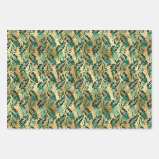 Jade Green and Gold Foil Look Wrapping Paper Sheets | Zazzle