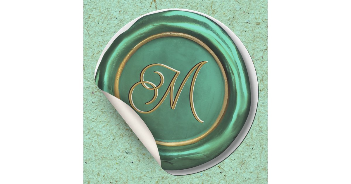 Jade Green Gold Monogram Vintage Wax Seal Stickers | Zazzle