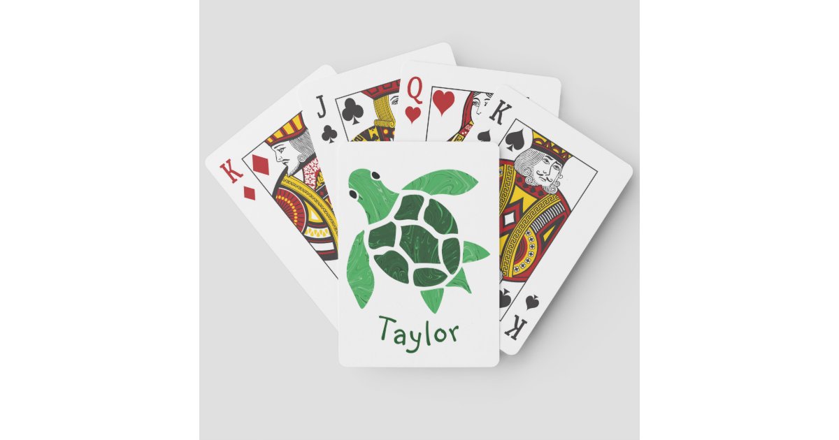 Jade Green Sea Turtle Mosaic with Name Poker Cards | Zazzle