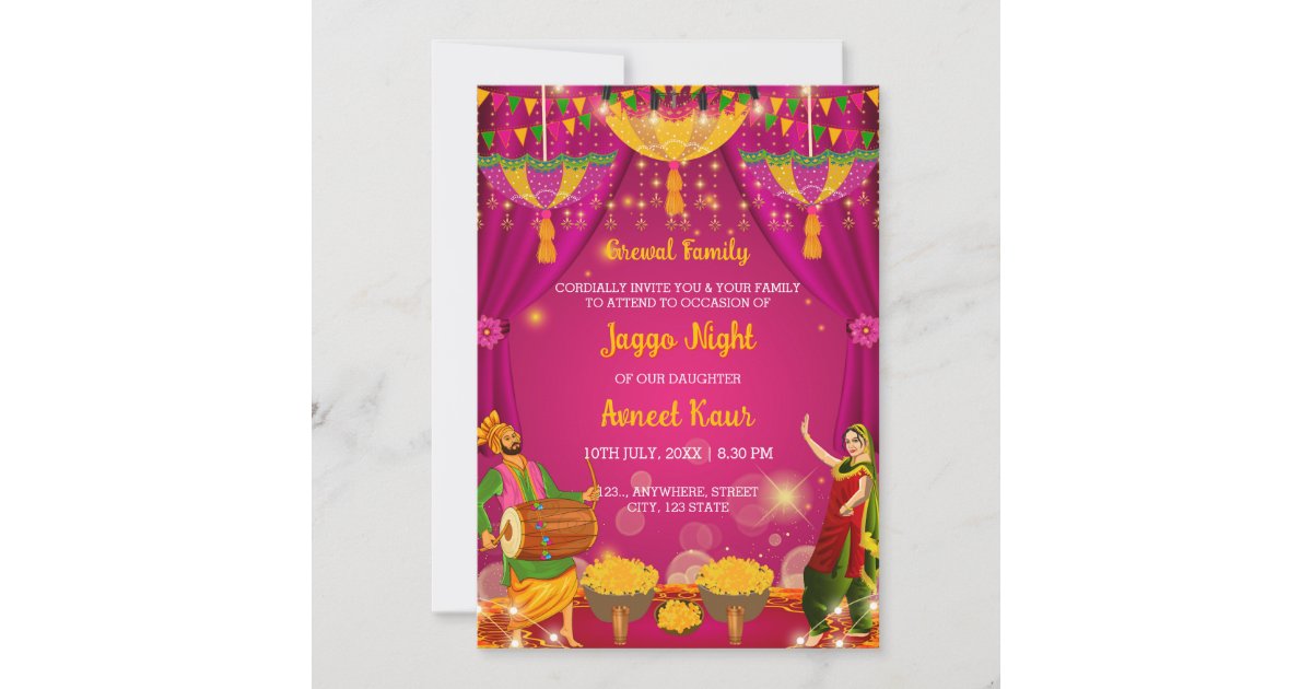 Jaggo night Invitation, Jaggo ceremony Card | Zazzle