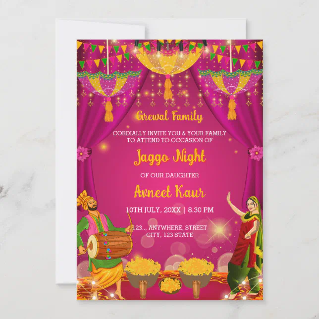 Jaggo night Invitation, Jaggo ceremony Card | Zazzle