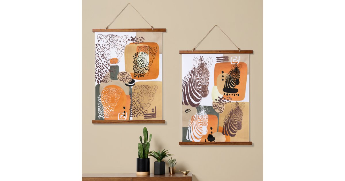 Jaguar Zebra Earth Tones Modern Abstract Pop Art Hanging Tapestry | Zazzle
