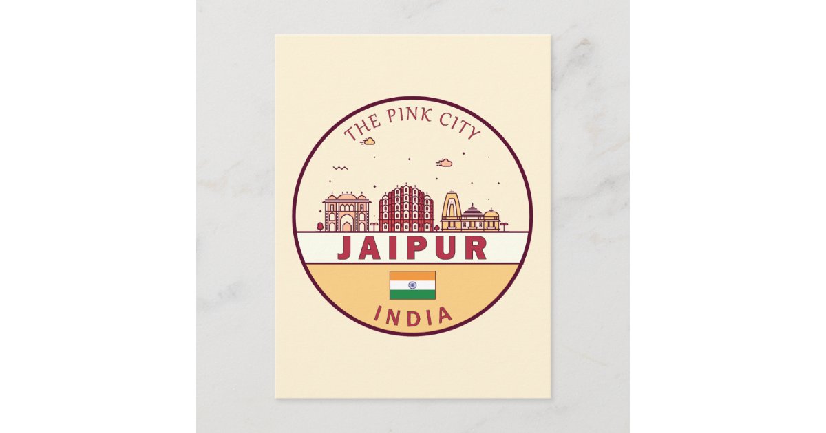 Jaipur India City Skyline Emblem Postcard | Zazzle