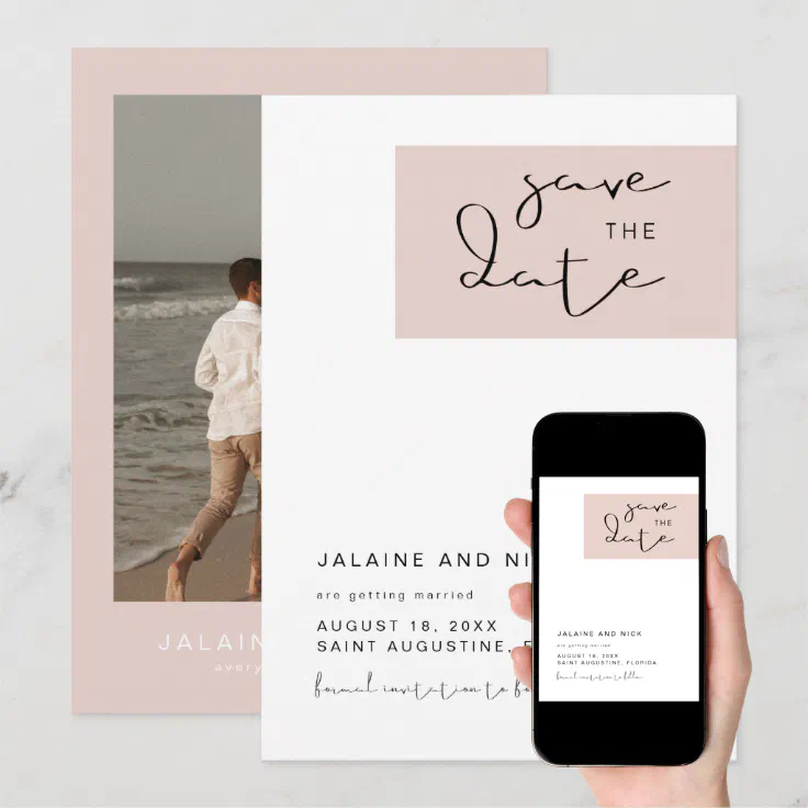 JALAINE Modern Blush Pink Block Save the Date Invitation | Zazzle