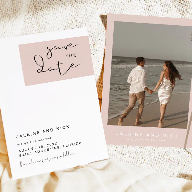 JALAINE Modern Blush Pink Block Save the Date Invitation | Zazzle