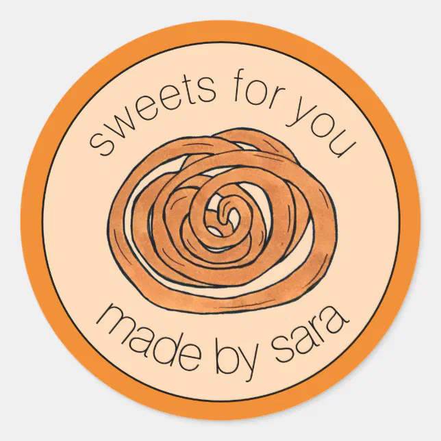 Jalebi South Asian Indian Mithai Sweet Snack Food Classic Round Sticker ...
