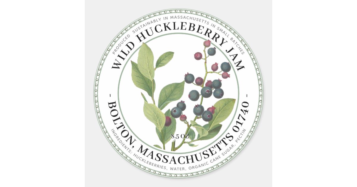 Jam Label with Native Huckleberries Illustration | Zazzle
