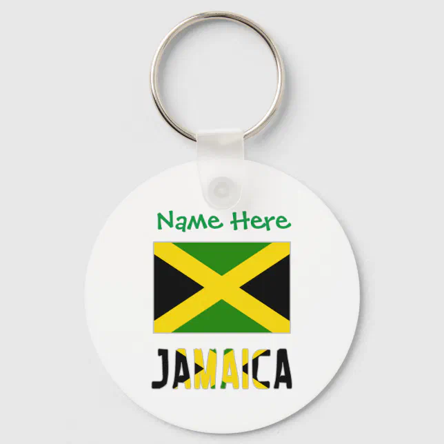 Jamaica and Jamaican Flag Green Personalization Keychain | Zazzle