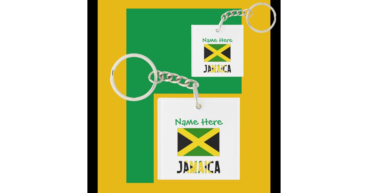 Jamaica and Jamaican Flag Green Personalization Keychain | Zazzle