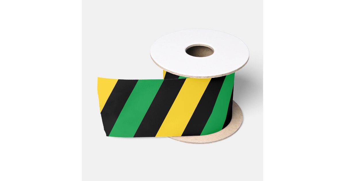 Jamaica Colors Green Gold Black Diagonal Jamaican Satin Ribbon | Zazzle