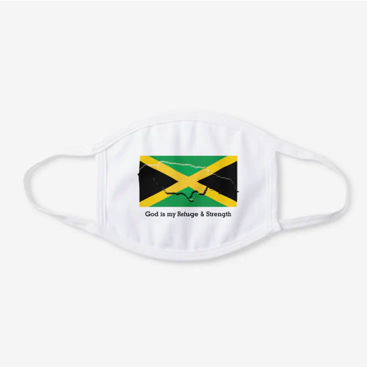 JAMAICA FLAG Customizable GOD IS MY REFUGE White Cotton Face Mask | Zazzle