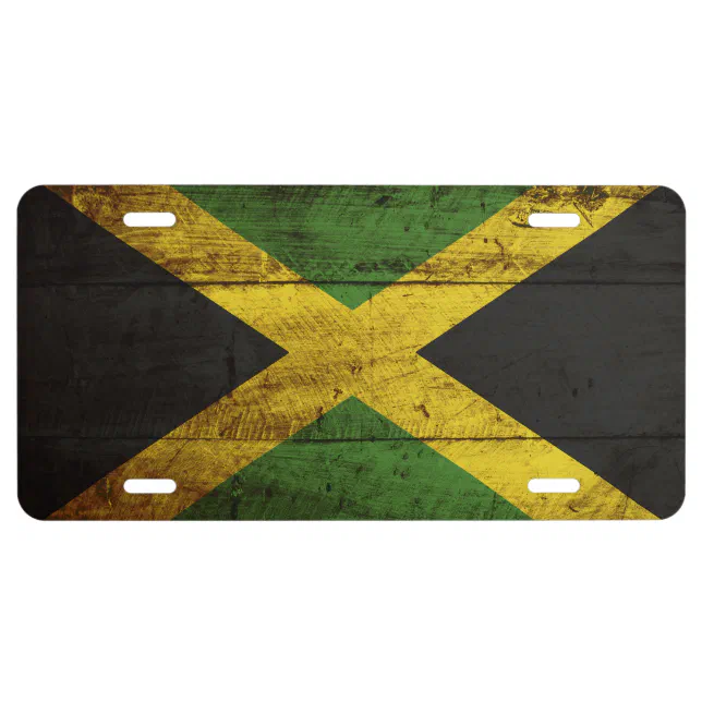 Jamaica Flag on Old Wood Grain License Plate | Zazzle