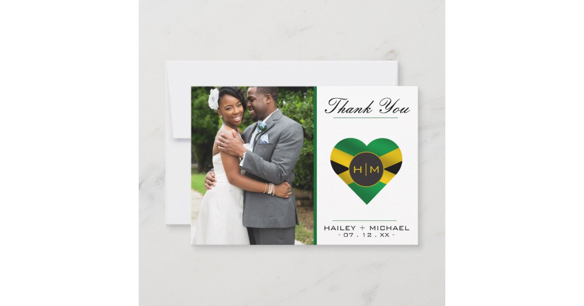 Jamaica Jamaican Flag Caribbean Photo Wedding Thank You Card | Zazzle