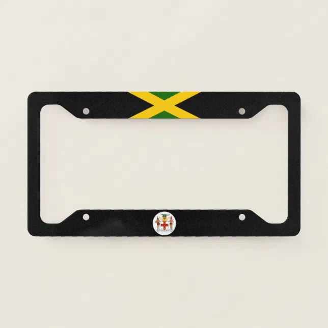 Jamaican flag-coat of arms license plate frame | Zazzle