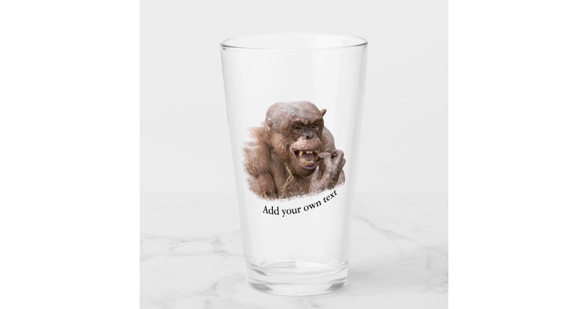 Jambo The Hairless Chimp (change to your own text) Glass | Zazzle