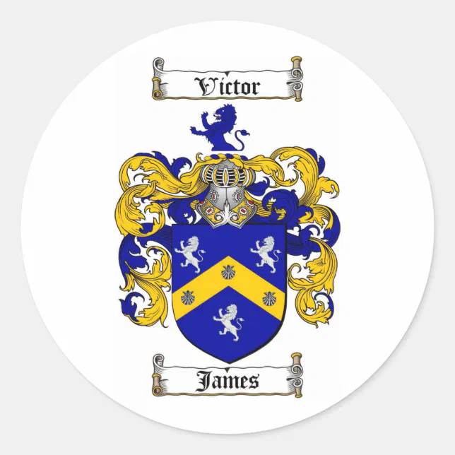 JAMES FAMILY CREST - JAMES COAT OF ARMS CLASSIC ROUND STICKER | Zazzle