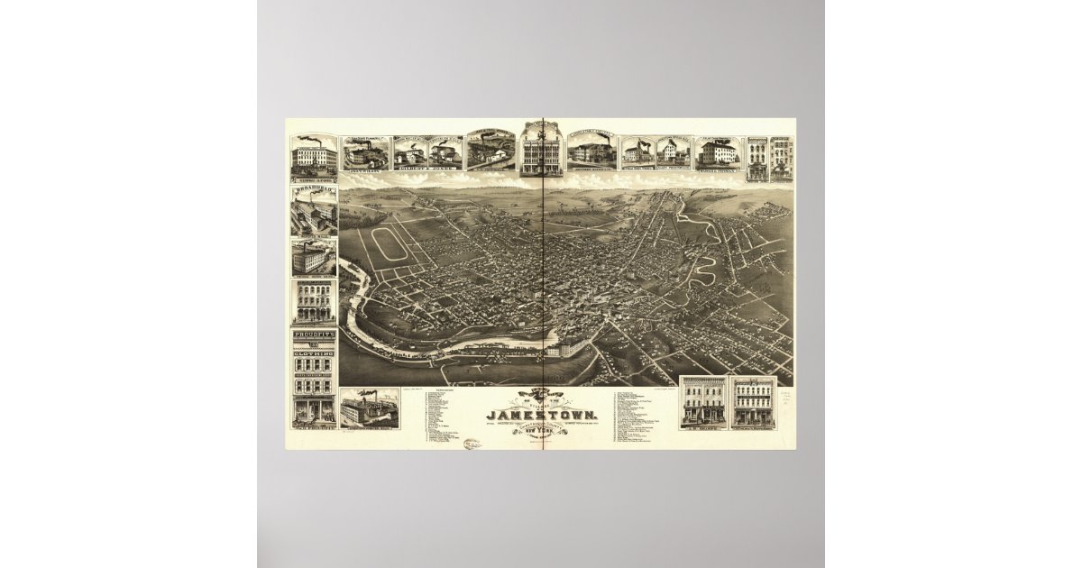 Jamestown New York 1882 Antique Panoramic Map Poster | Zazzle