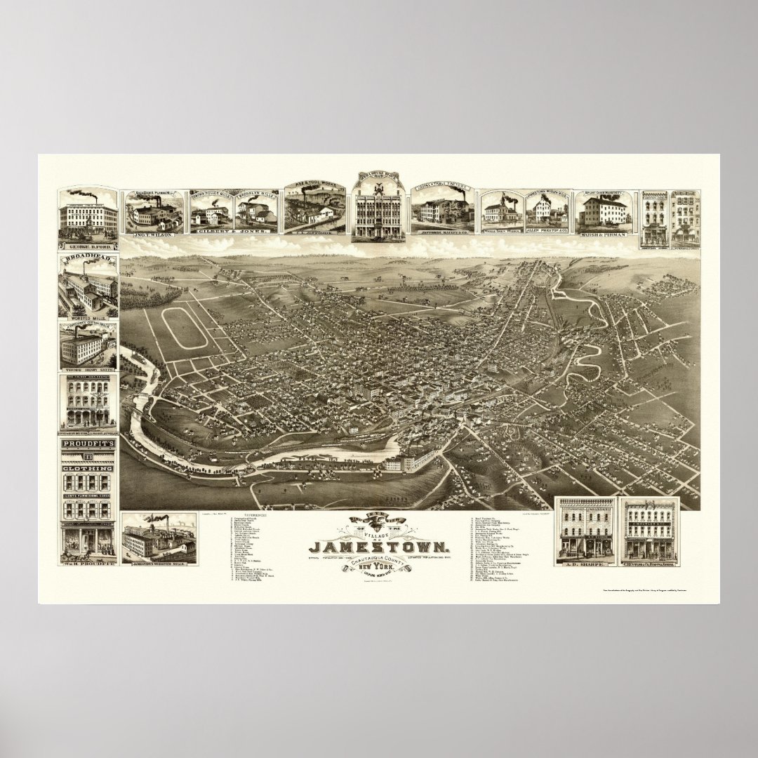 Jamestown, NY Panoramic Map - 1882 Poster | Zazzle