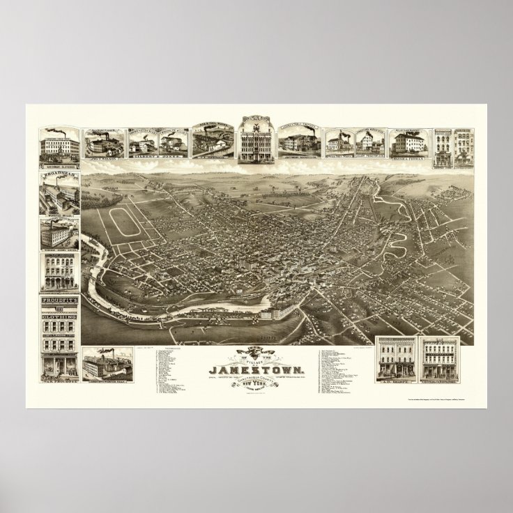 Jamestown, NY Panoramic Map - 1882 Poster | Zazzle