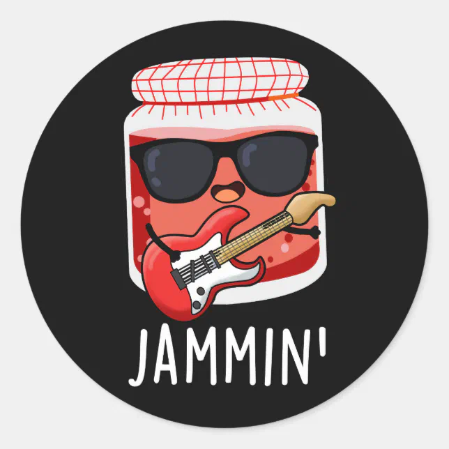 Jammin Funny Rocker Jam Pun Dark BG Classic Round Sticker | Zazzle
