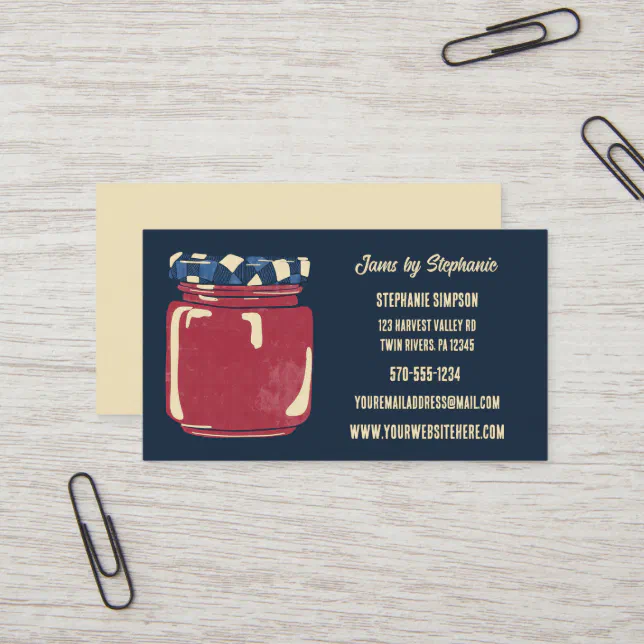 Jams, Jellies, Preserves Navy Blue, Red Custom Business Card | Zazzle