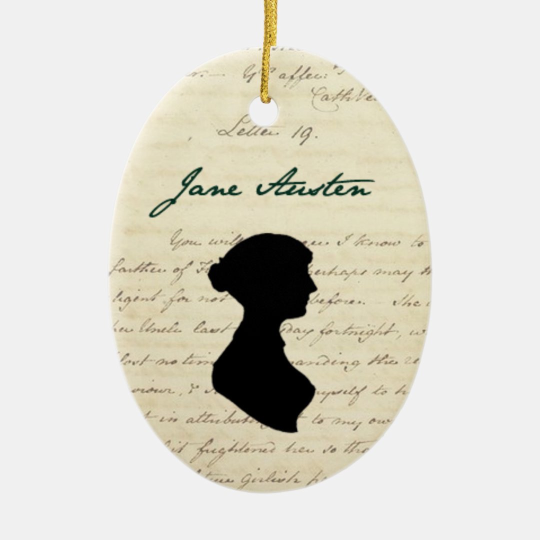 Jane Austen signature & silhouette ornament | Zazzle