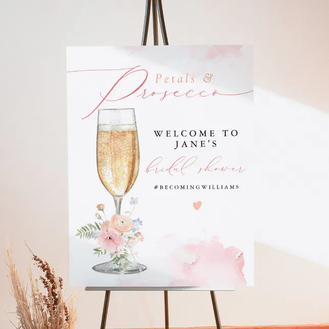 JANE Blush Floral Petals & Prosecco Bridal Shower Foam Board | Zazzle
