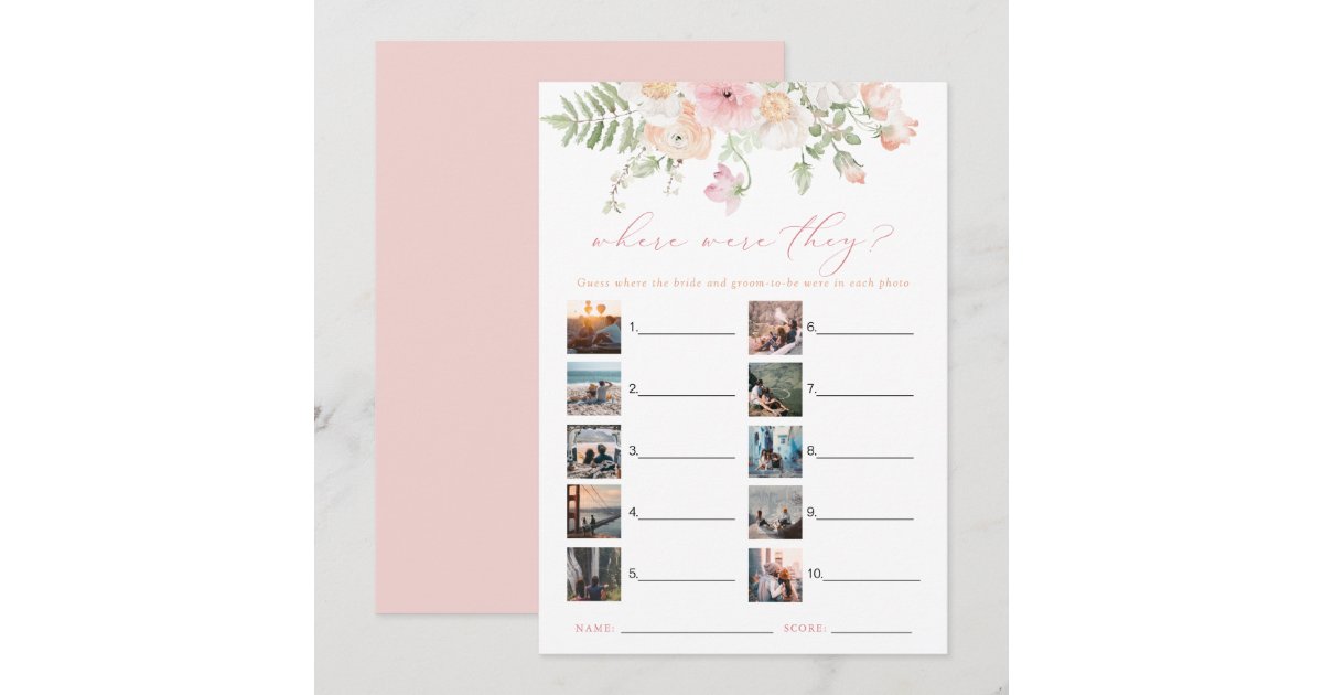 JANE Blush Floral Where Were They Bridal Game Card | Zazzle