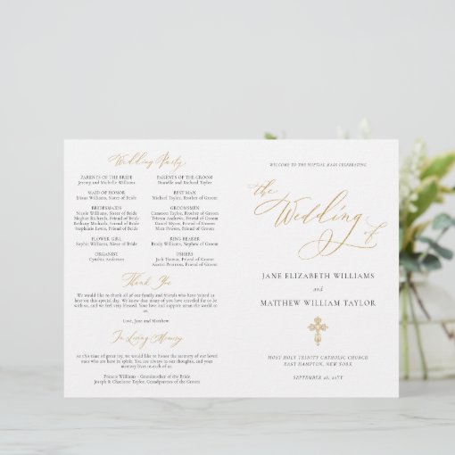 Jane Gold Full Mass Catholic Wedding Program | Zazzle