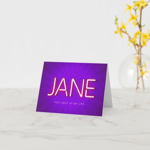 Jane Name in Glowing Neon Lights Card | Zazzle