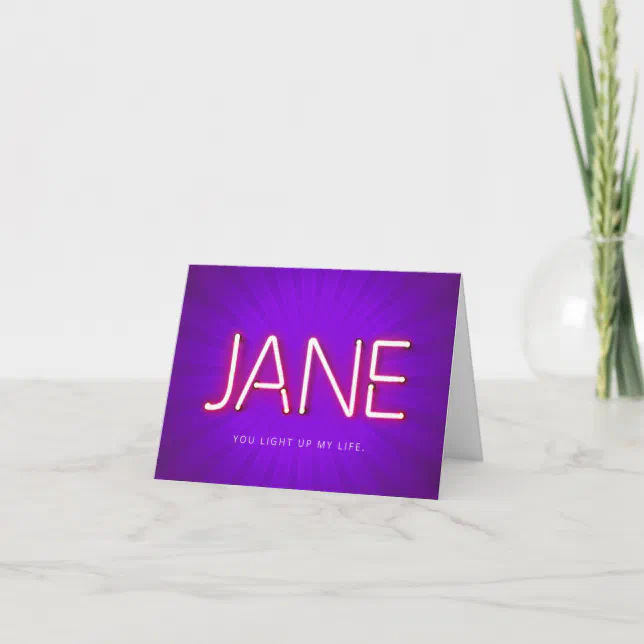 Jane Name in Glowing Neon Lights Card | Zazzle