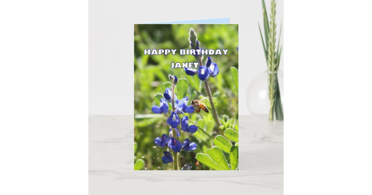 Janet Texas Bluebonnet Happy Birthday Card | Zazzle