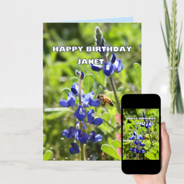 Janet Texas Bluebonnet Happy Birthday Card | Zazzle