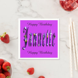Janette, Name, Logo, Purple Paper Birthday Napkins | Zazzle