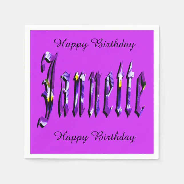 Janette, Name, Logo, Purple Paper Birthday Napkins | Zazzle