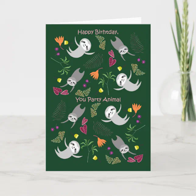 Jangle Sloth Dance Party Animal Funny Birthday Card | Zazzle