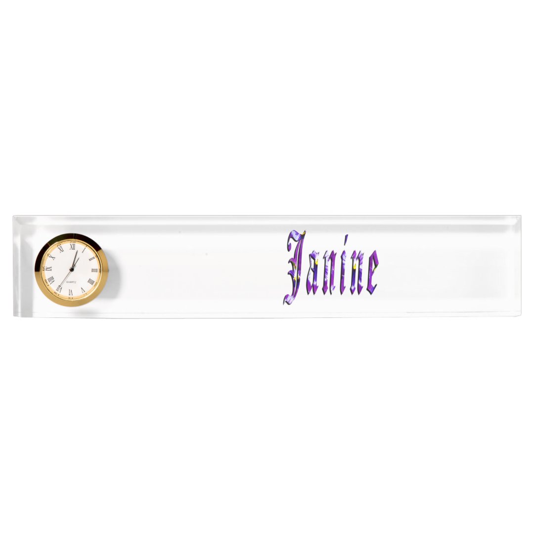 Janine, Name, Logo, Desk Name Plate With Clock. | Zazzle