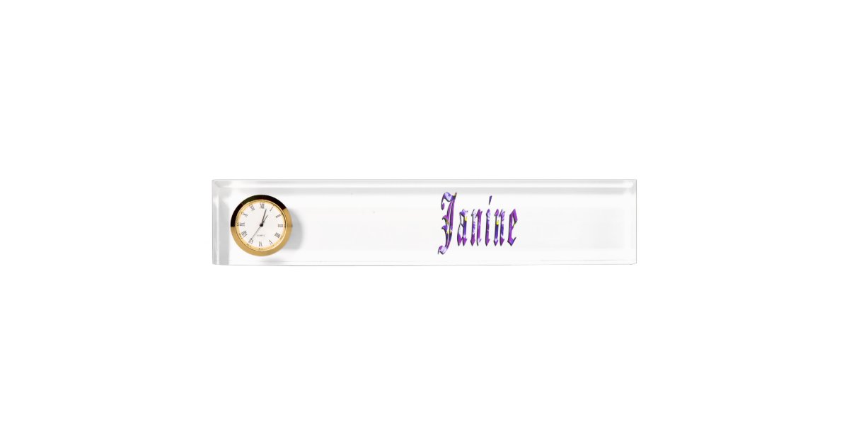 Janine, Name, Logo, Desk Name Plate With Clock. | Zazzle