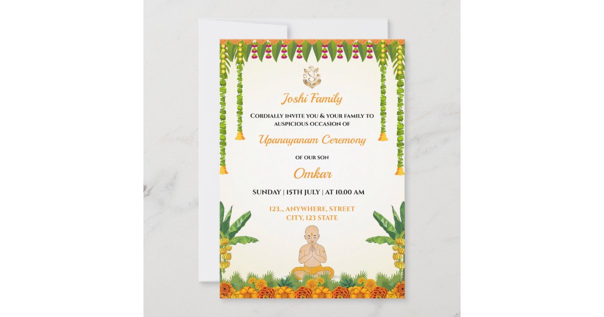 Janoi Ceremony Invitation card, Upanayanam Card | Zazzle