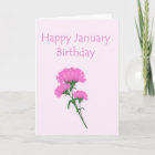 January Birthday Card - Carnation and Garnet | Zazzle.com
