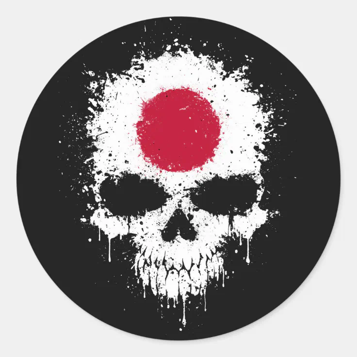 Japan Dripping Splatter Skull Classic Round Sticker | Zazzle